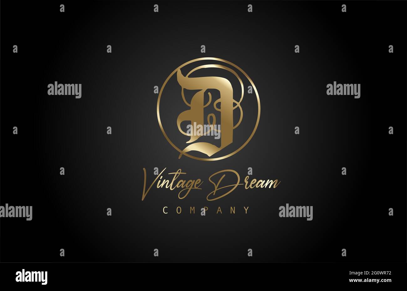 D gold golden alphabet letter logo icon. Vintage design concept for ...