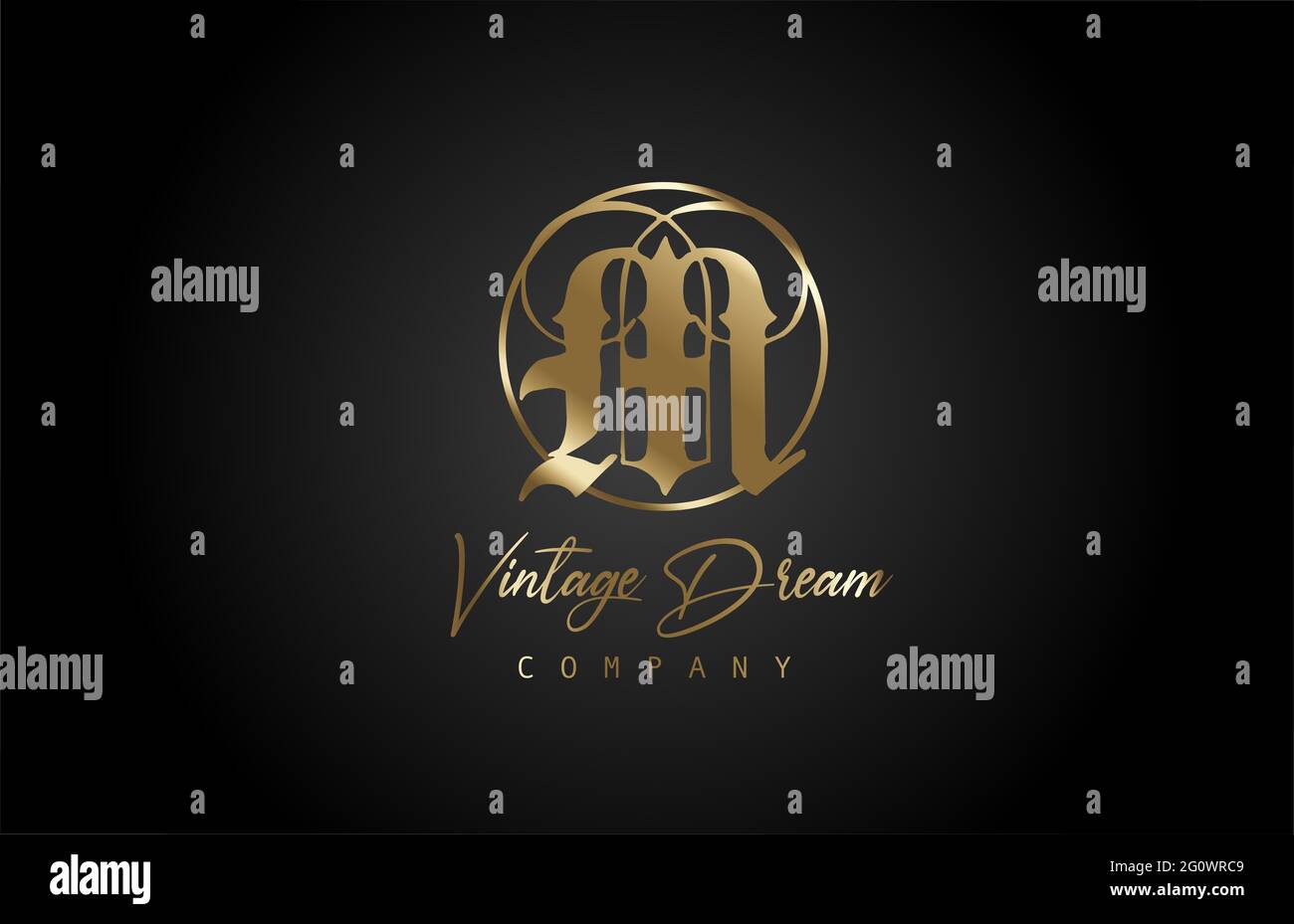 M gold golden alphabet letter logo icon. Vintage design concept for ...