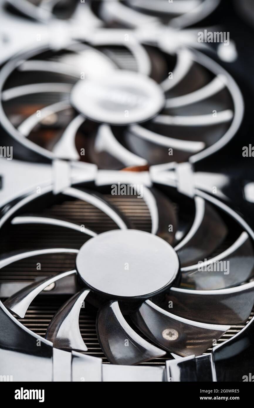 Game video card Cooler blades Selective close-up focus. Progressive ...