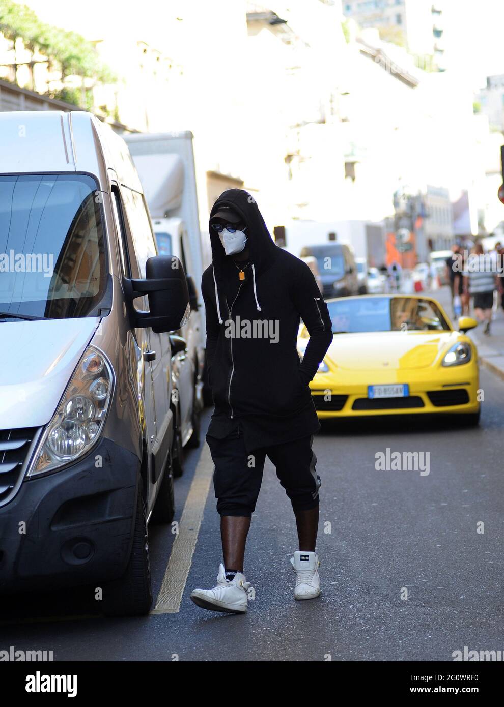 Milan, Italy. June 3 2021: Milan, Mario Balotelli shopping in disguise ...