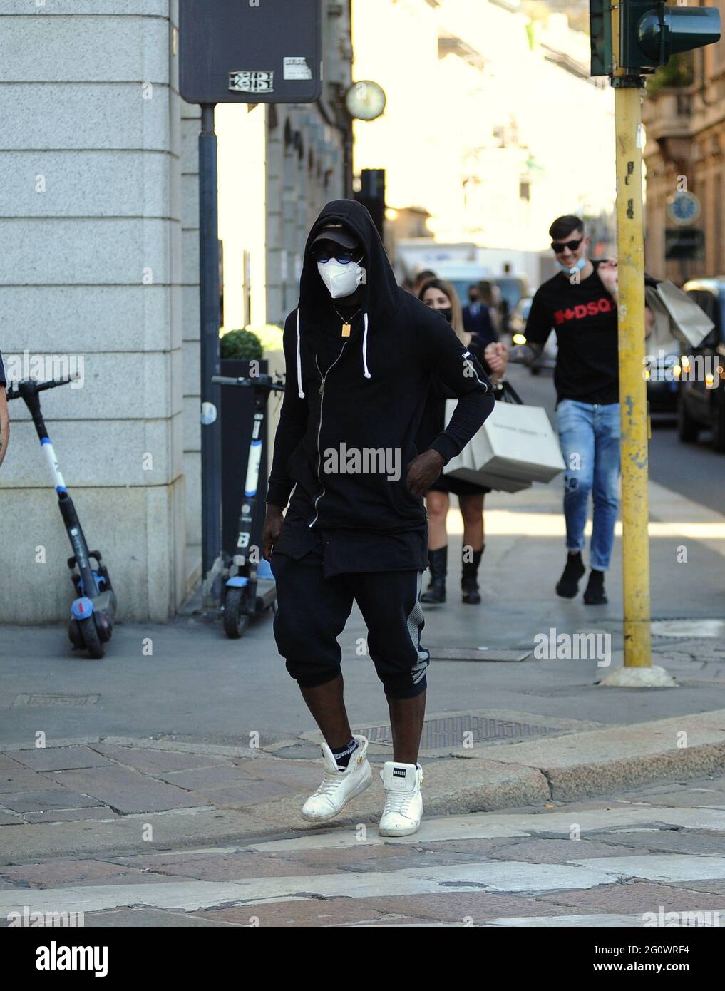 Milan, Italy. June 3 2021: Milan, Mario Balotelli shopping in disguise ...