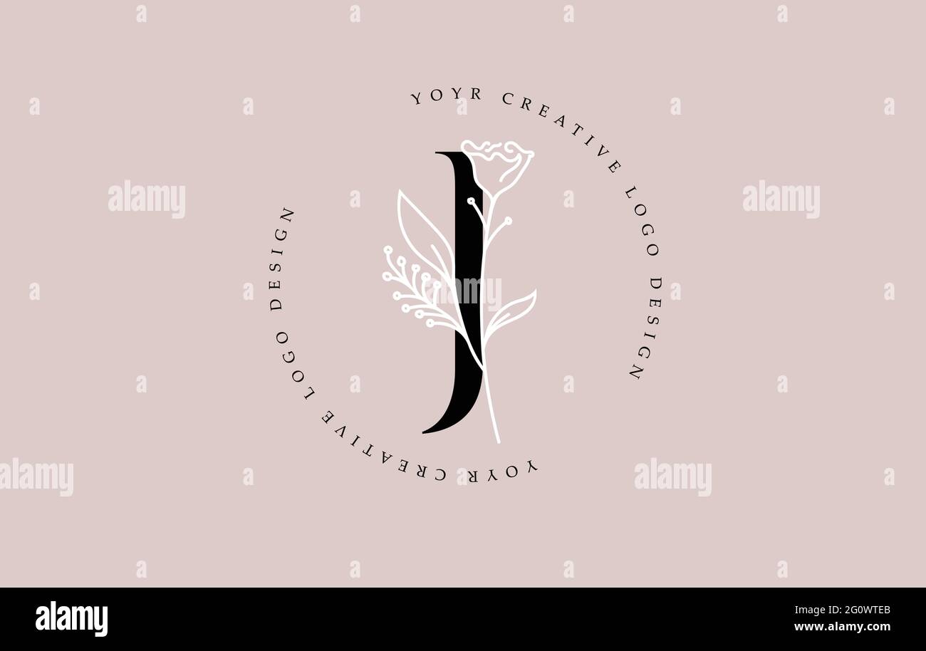 Elegant Vector Flower J Letter Design Logo with Floral Leaf Plant Idea ...