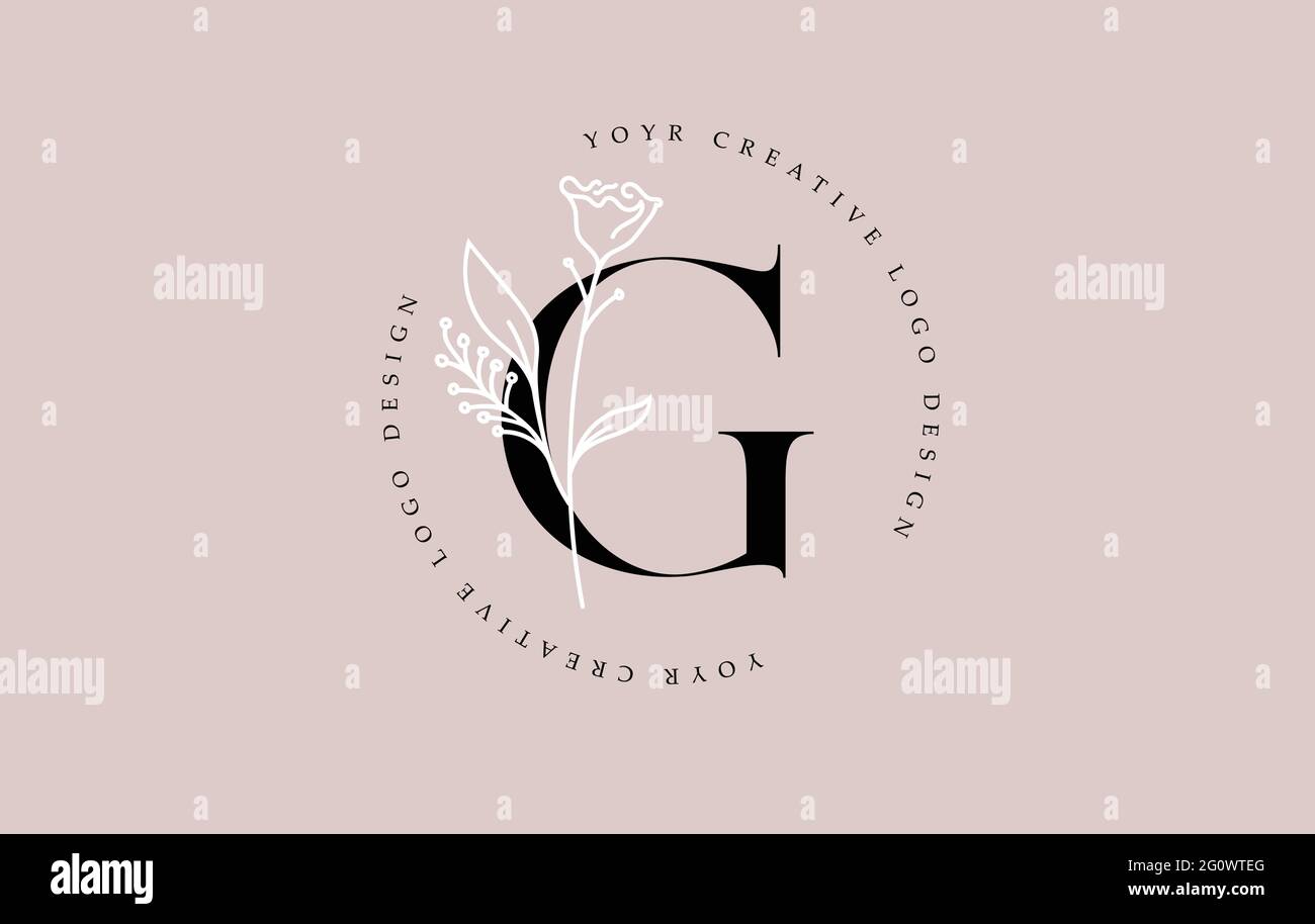 Elegant Vector Flower G Letter Design Logo with Floral Leaf Plant Idea ...