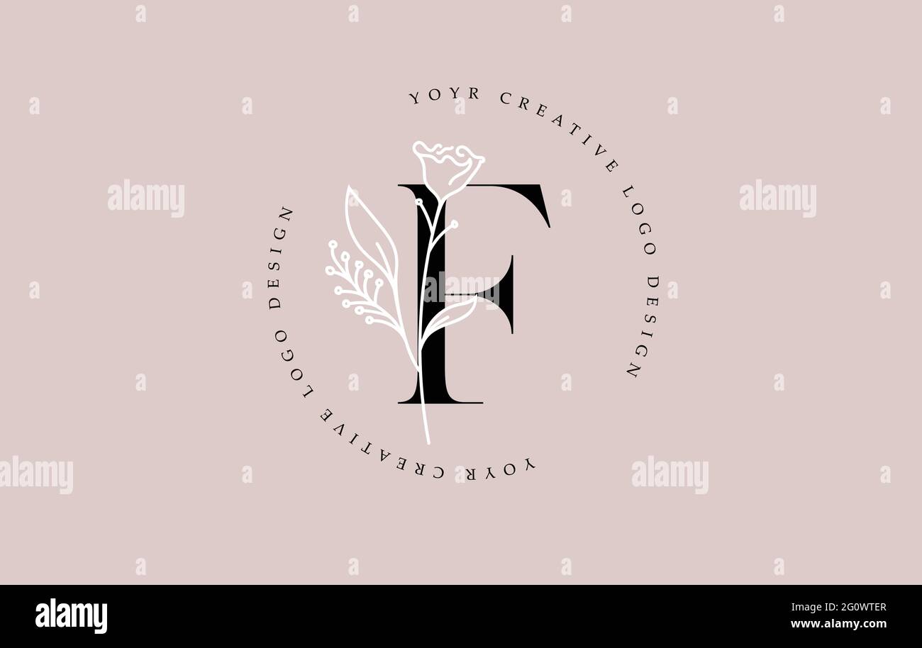 Elegant Vector Flower F Letter Design Logo with Floral Leaf Plant Idea ...