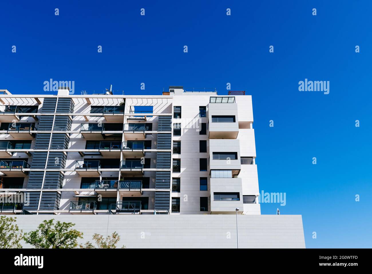 Madrid, Spain - August 31, 2019: Modern residential building against ...