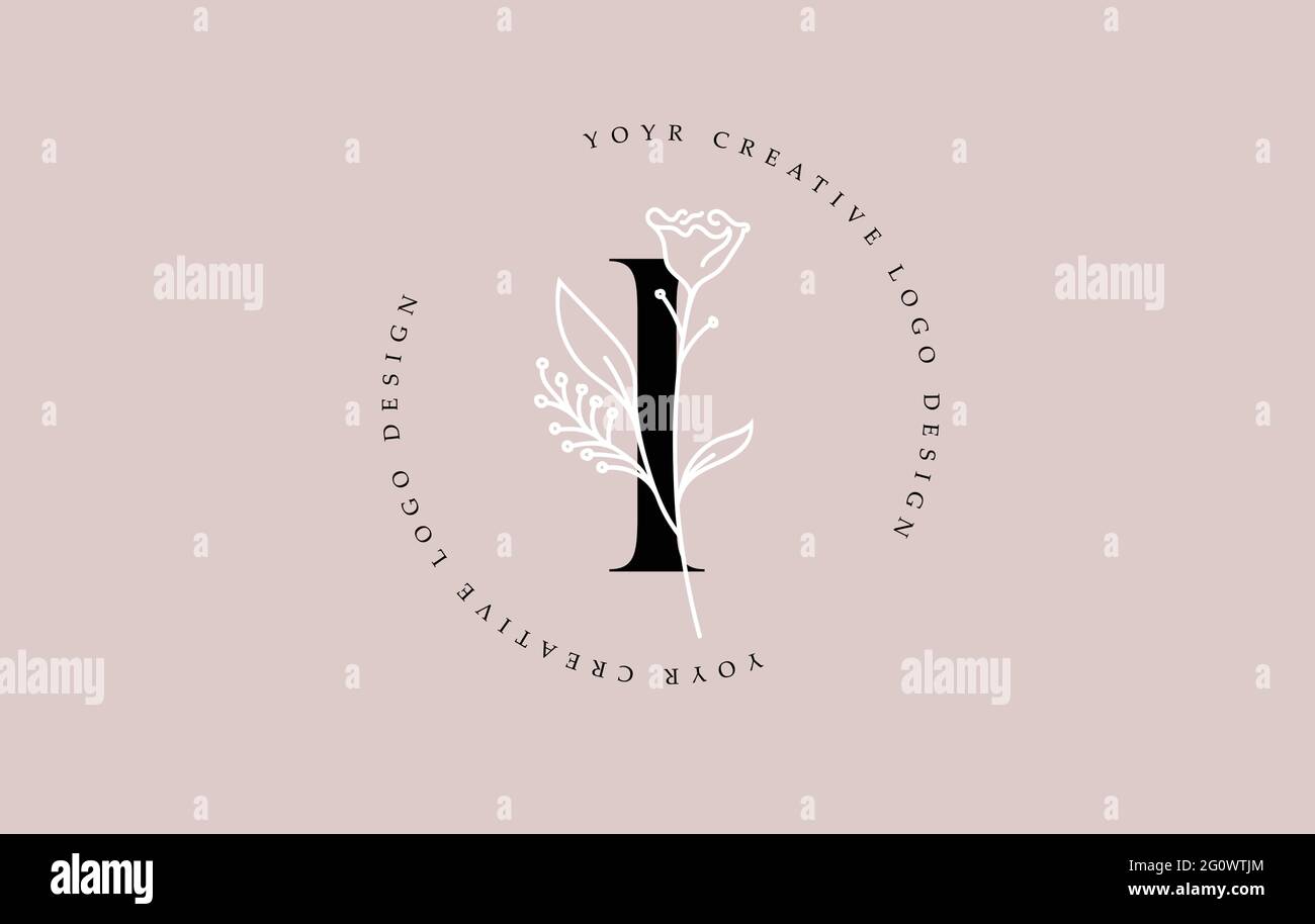Elegant Vector Flower I Letter Design Logo with Floral Leaf Plant Idea ...