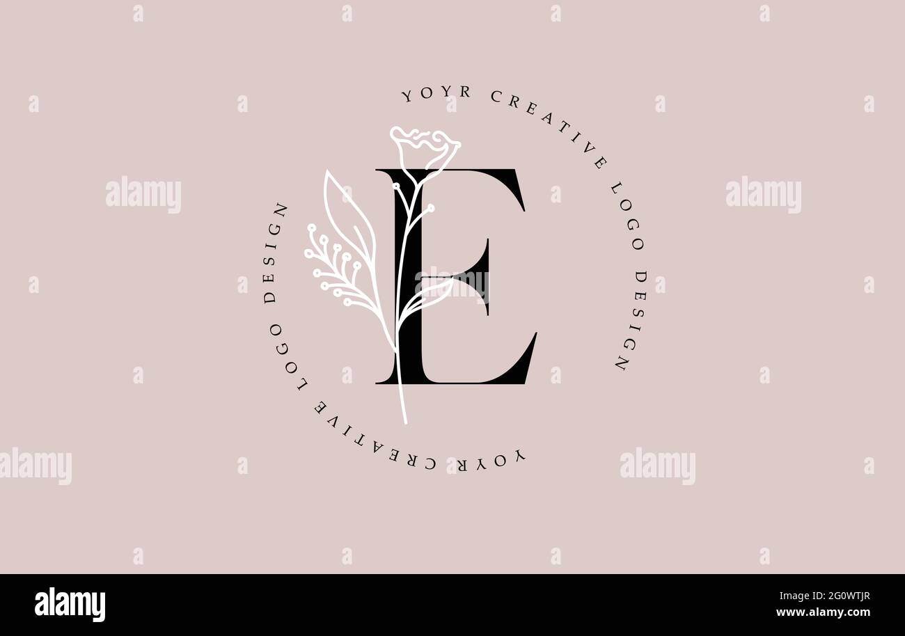 Elegant Vector Flower E Letter Design Logo with Floral Leaf Plant Idea ...