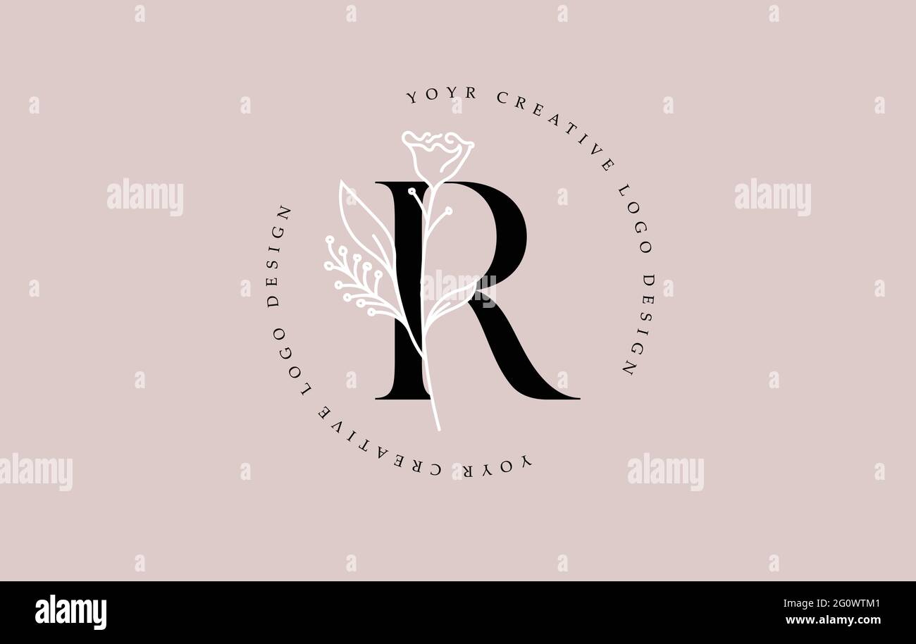 Elegant Vector Flower R Letter Design Logo with Floral Leaf Plant Idea ...