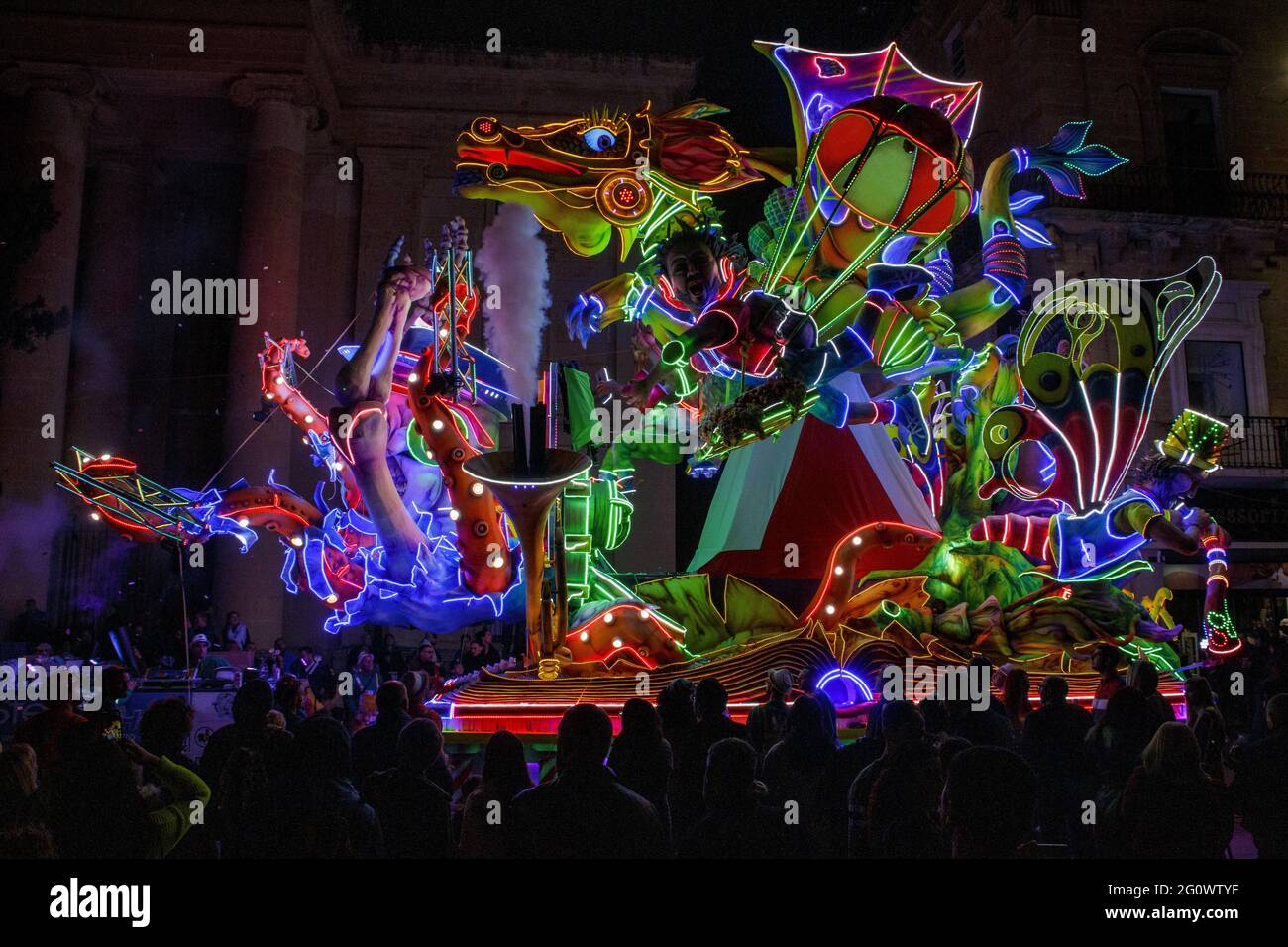 VALLETTA, MALTA - Mar 05, 2021: The passing parade at night in between ...