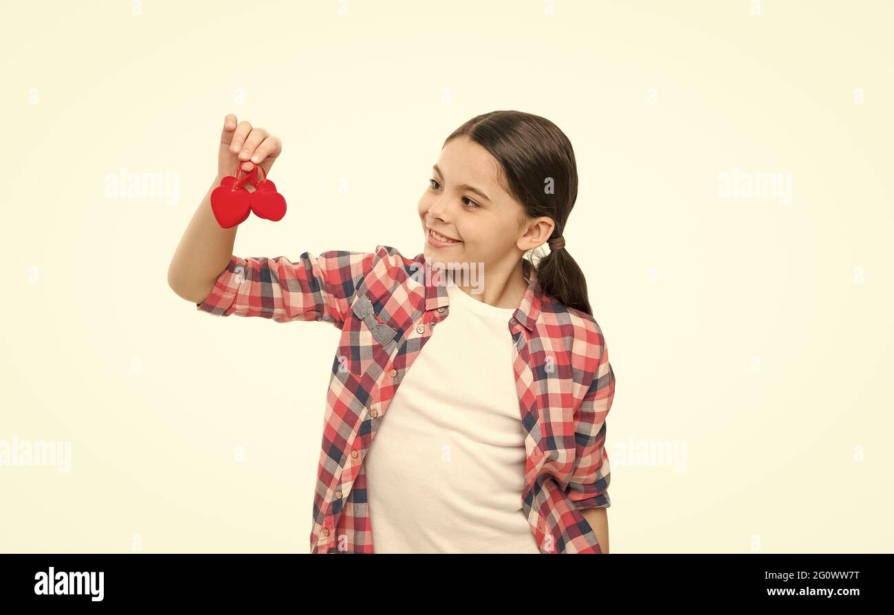 One person, thousand feelings. Small girl holding hearts toys. Cute ...
