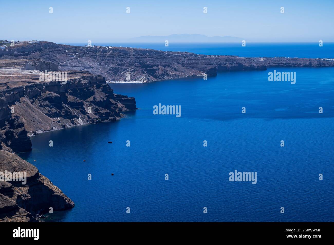 Scenic landscape of caldera view. Santorini island in Greece. Rocks and ...