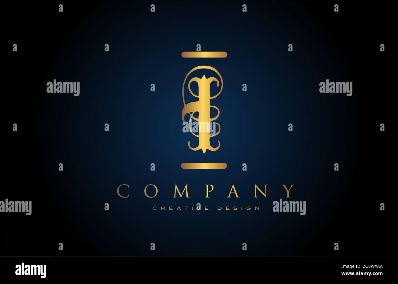 vintage gold I alphabet letter icon logo for company and business ...