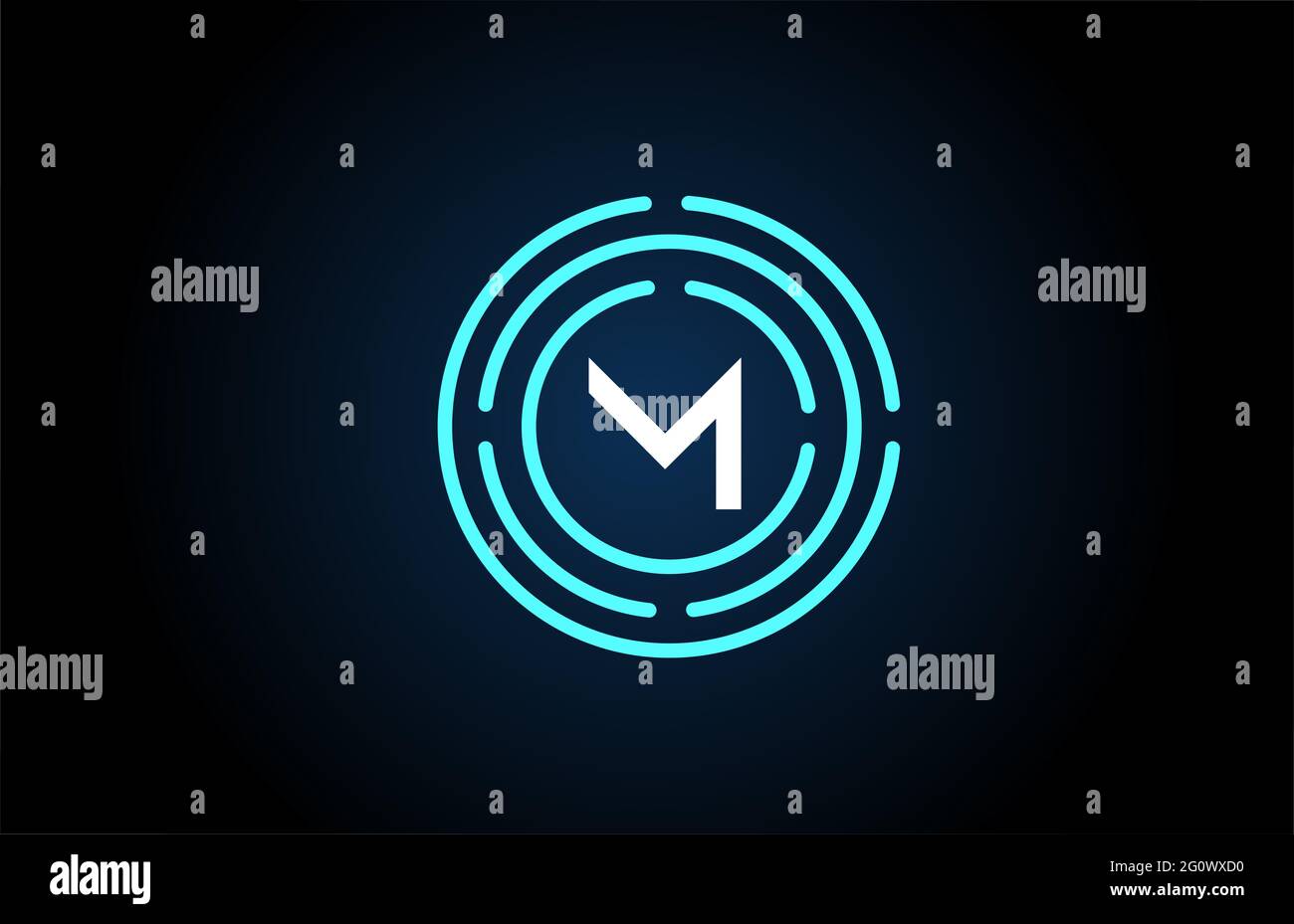 M white icon letter design with blue circles. Alphabet logo design ...