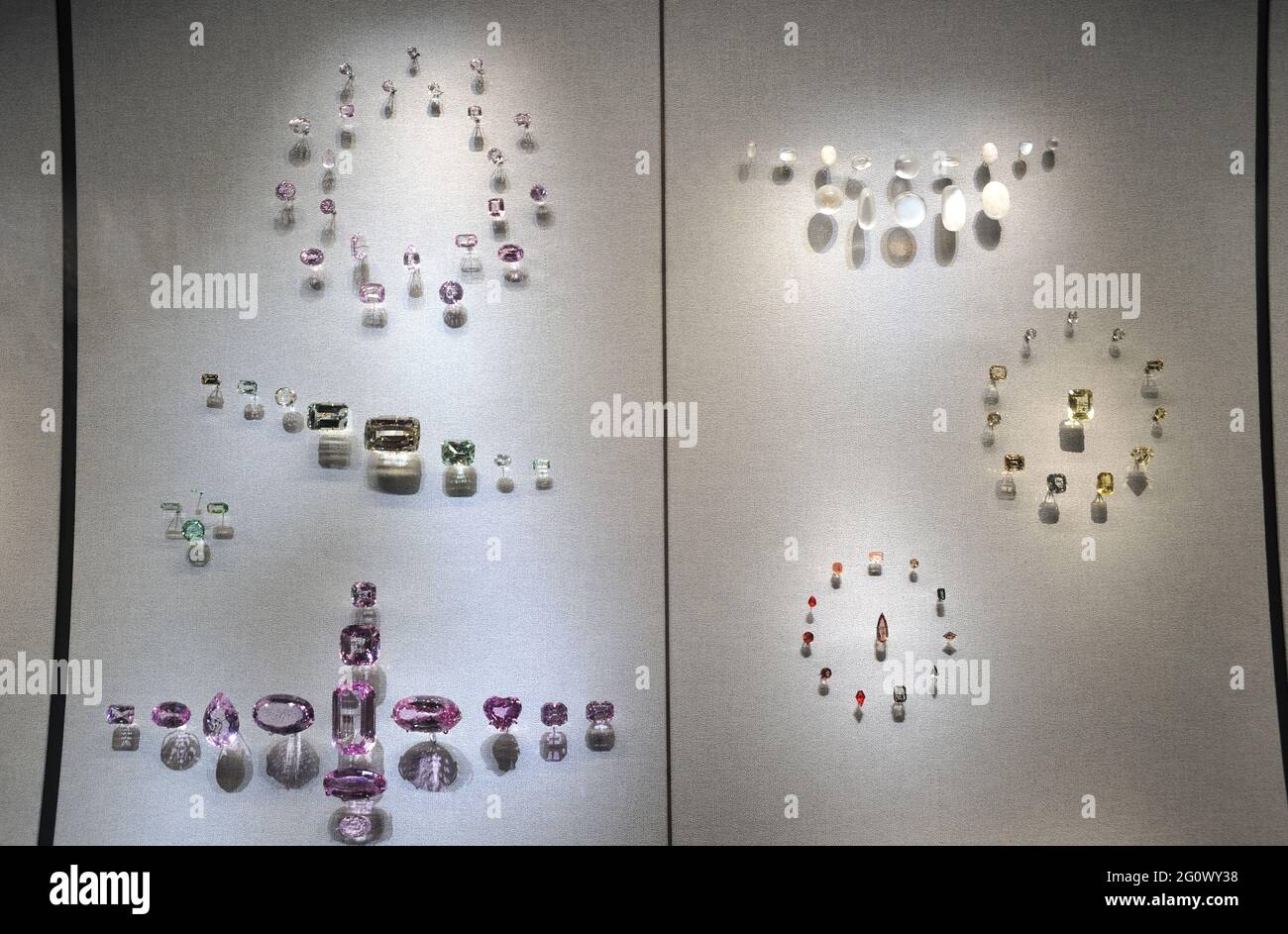 New York, USA. 03rd June, 2021. Ornamental gemstones on display at the ...