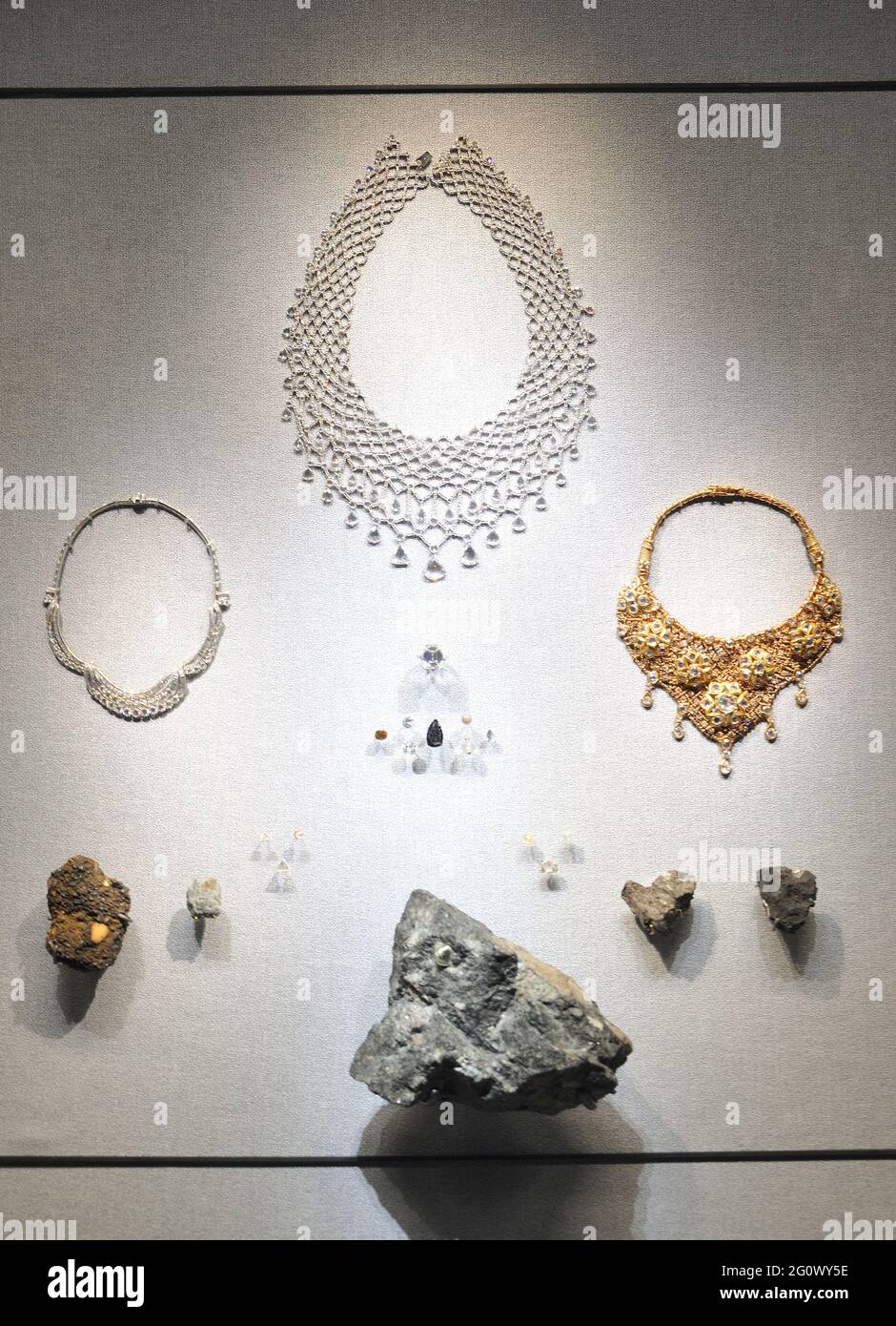 New York, USA. 03rd June, 2021. Ornamental gemstones on display at the ...