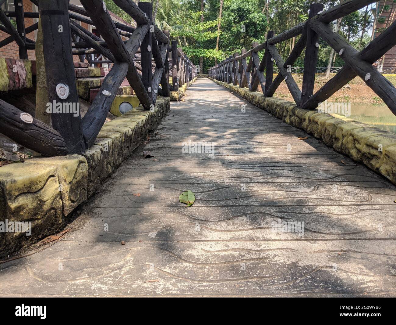 Wooden bridge surrounded by greenery Stock Photo - Alamy