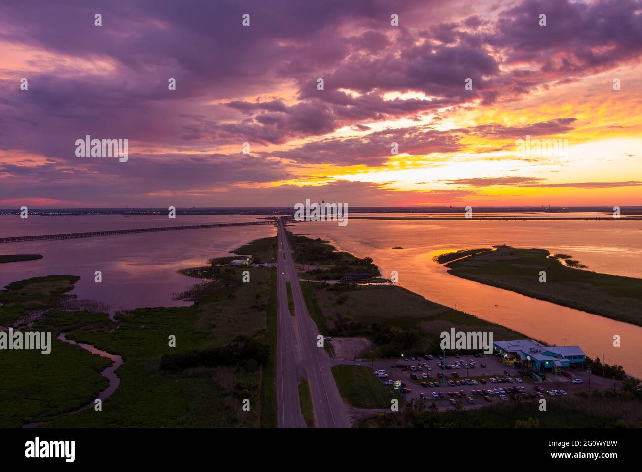 Mobile Bay Causeway at sunset Stock Photo - Alamy
