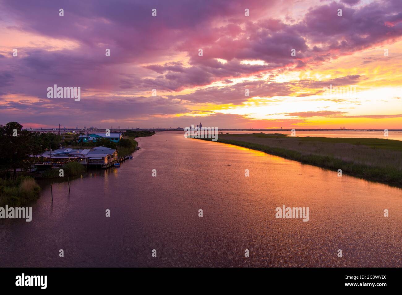 Mobile Bay Causeway at sunset Stock Photo - Alamy