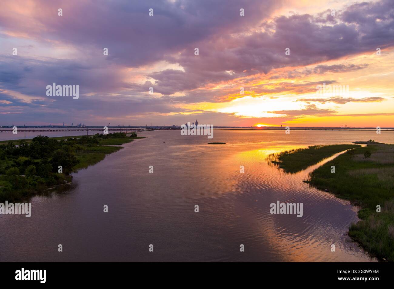 Mobile Bay Causeway at sunset Stock Photo - Alamy
