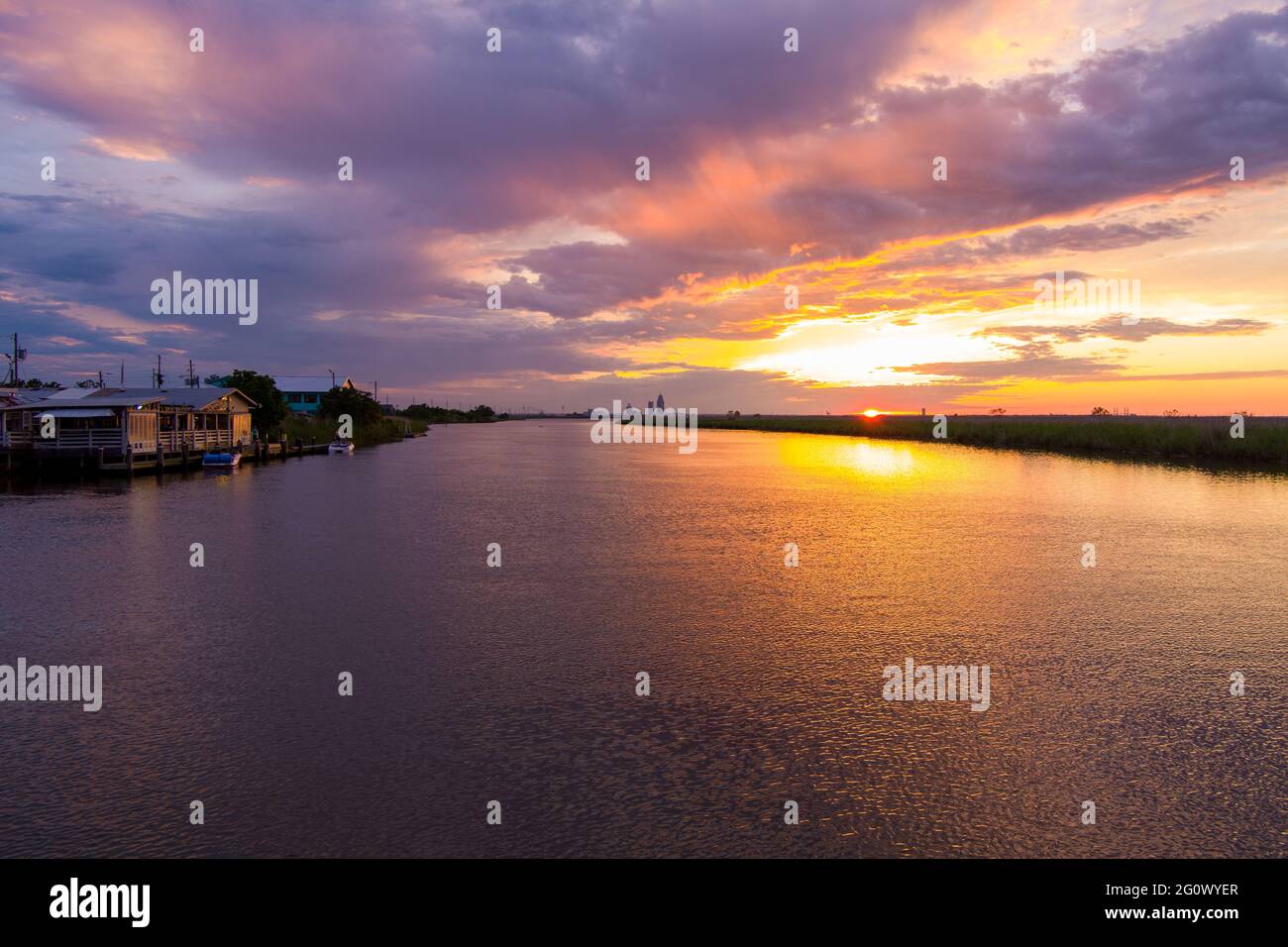 Mobile Bay Causeway at sunset Stock Photo - Alamy