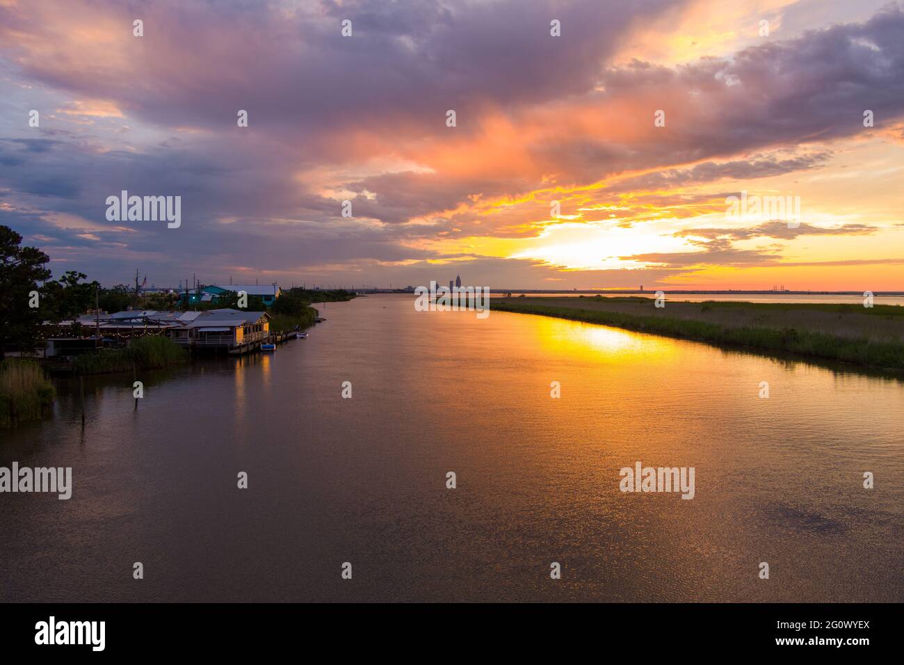 Mobile Bay Causeway at sunset Stock Photo - Alamy