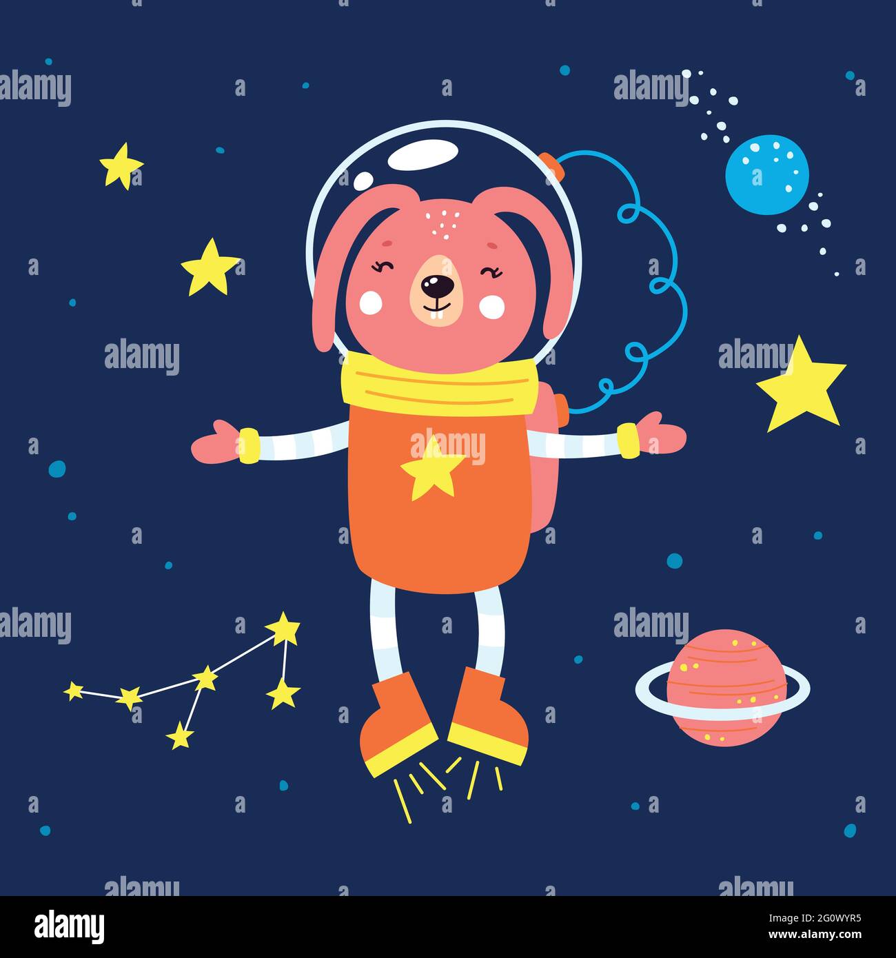 Animals in space. Vector illustration on a blue background Stock Vector ...
