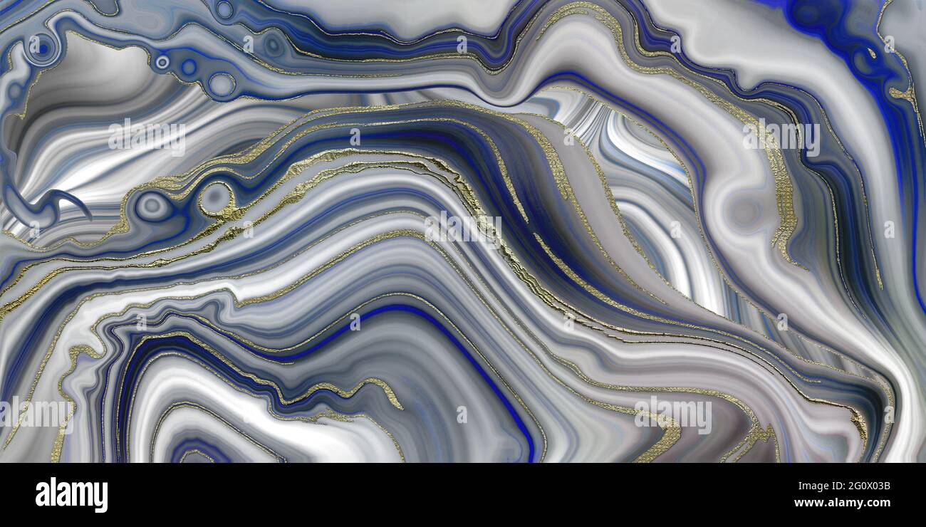 Agate marble stone abstract texture, pastel blue with gold veins ...