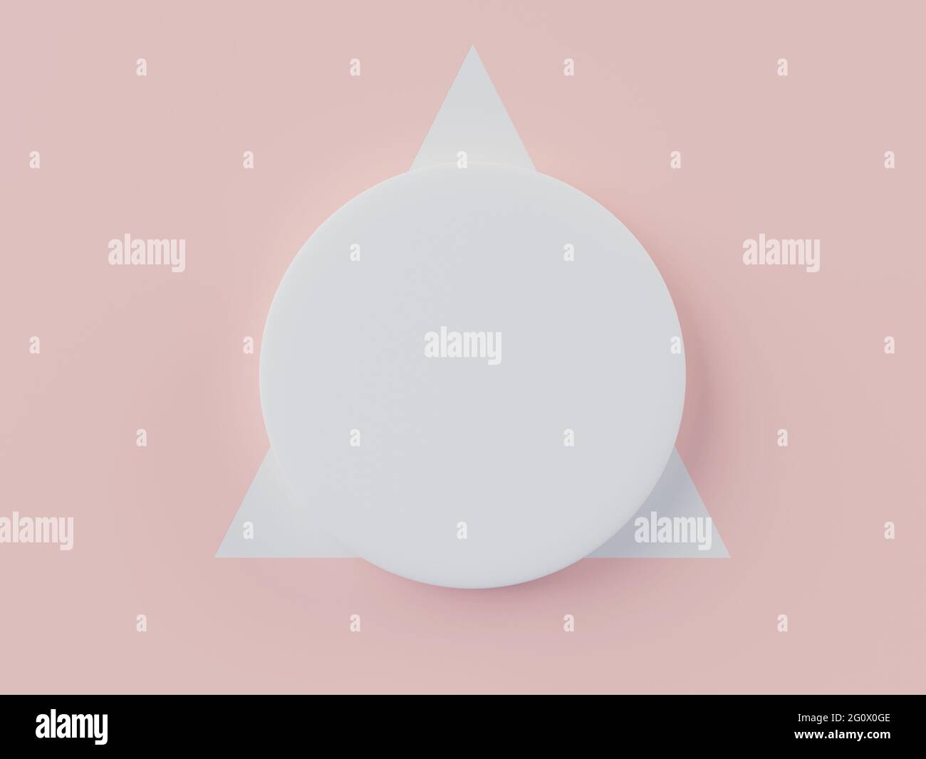 3d render top view of white blank cylinder and triangle frame for mock ...