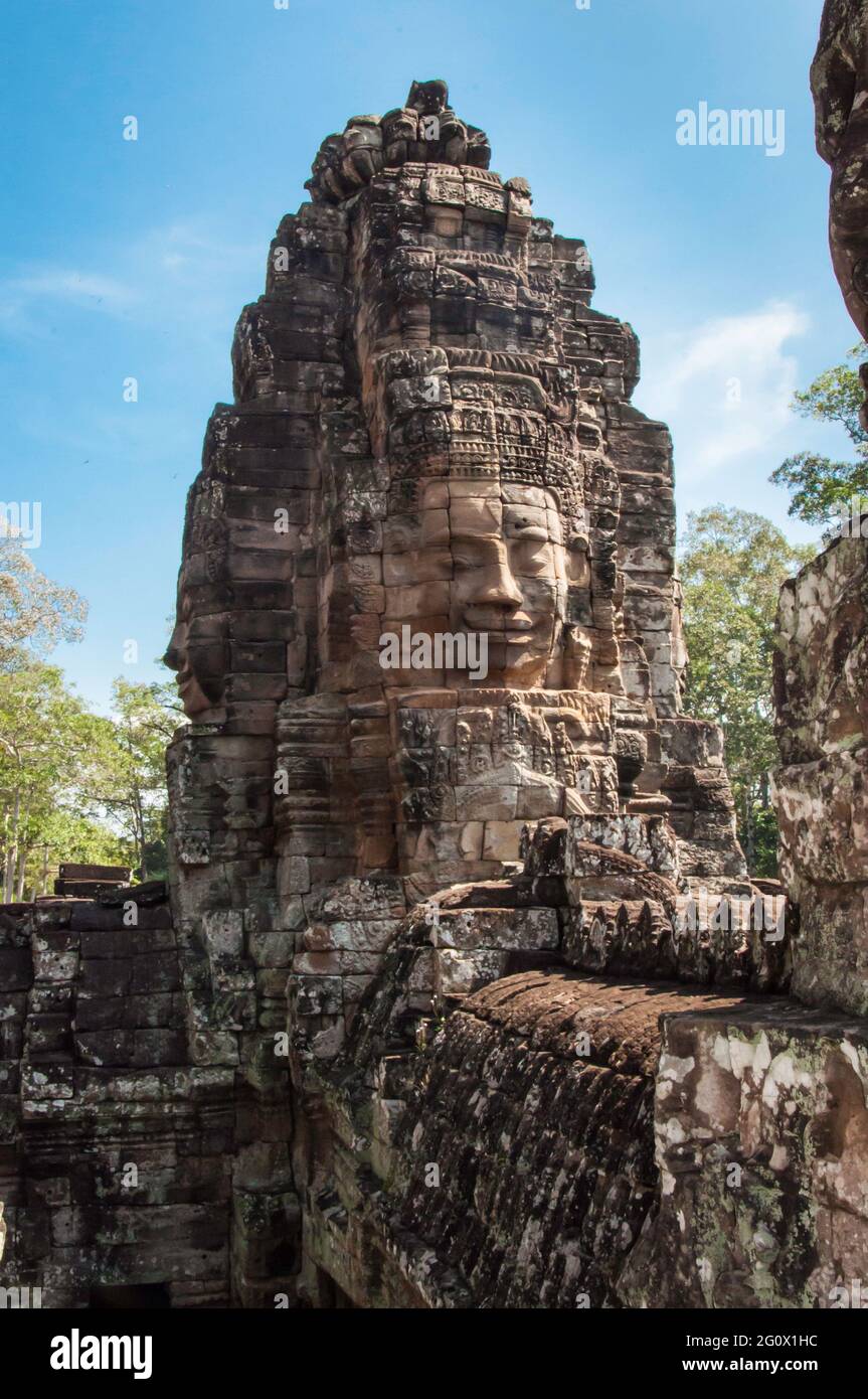 Cambodia. Part of the Angkor Wat temple complex. Detailed view of a ...