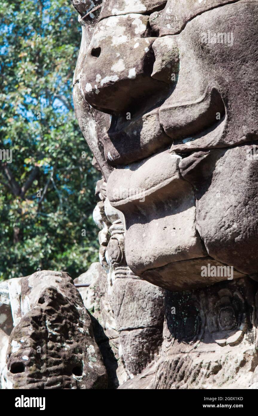 Cambodia. Part of the Angkor Wat temple complex. Detailed view of a ...
