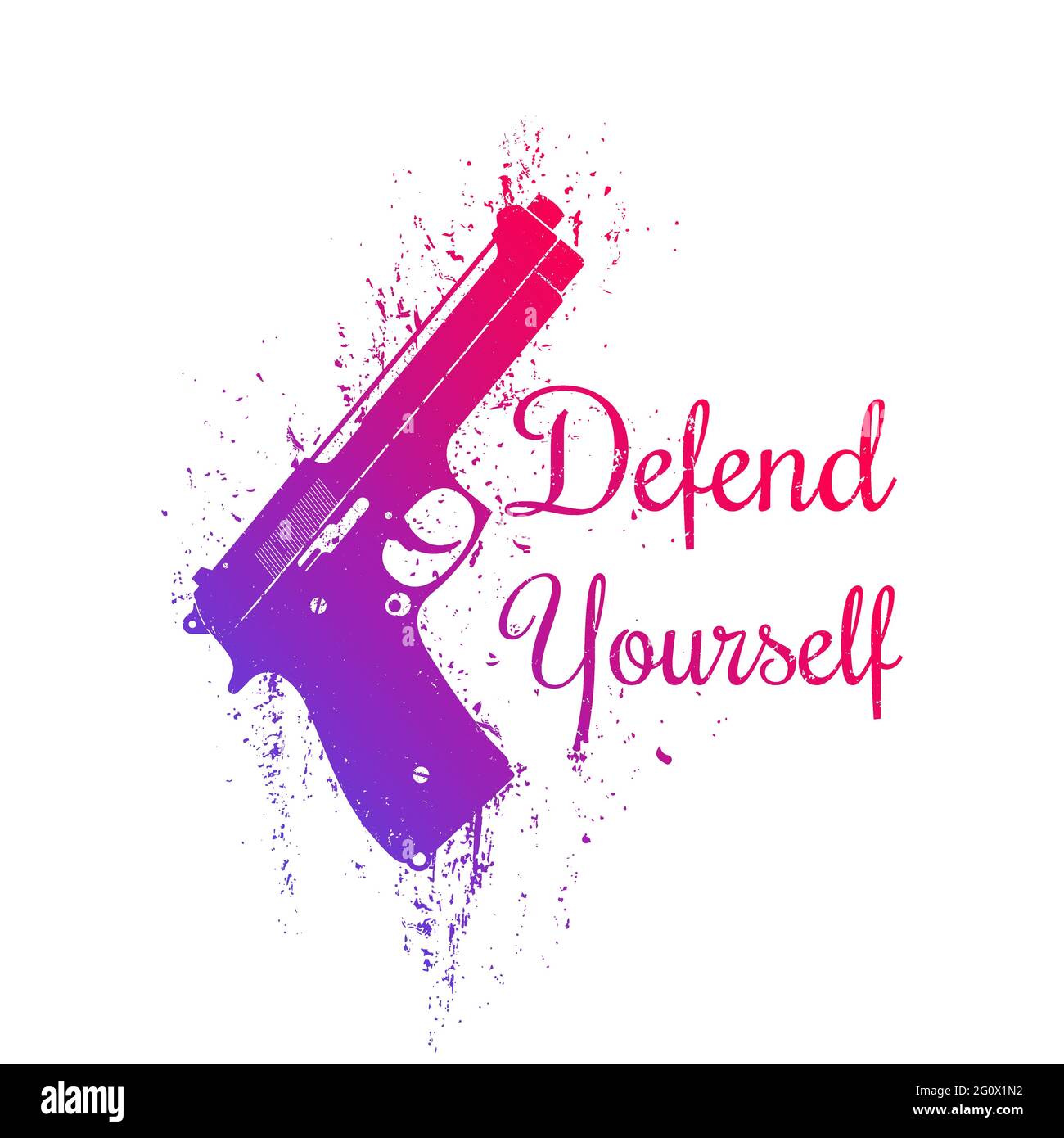 Defend Yourself, grunge design with pistol, gun Stock Vector Image ...