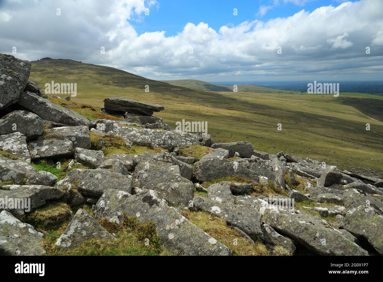 Yes Tor view from West Mill Tor, early summer, Dartmoor, Devon, England ...
