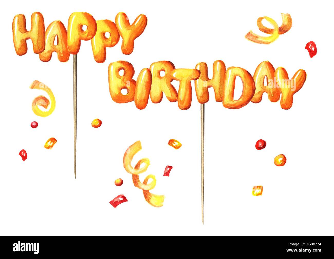 Happy Birthday lettering on a stick design for greeting cards and ...