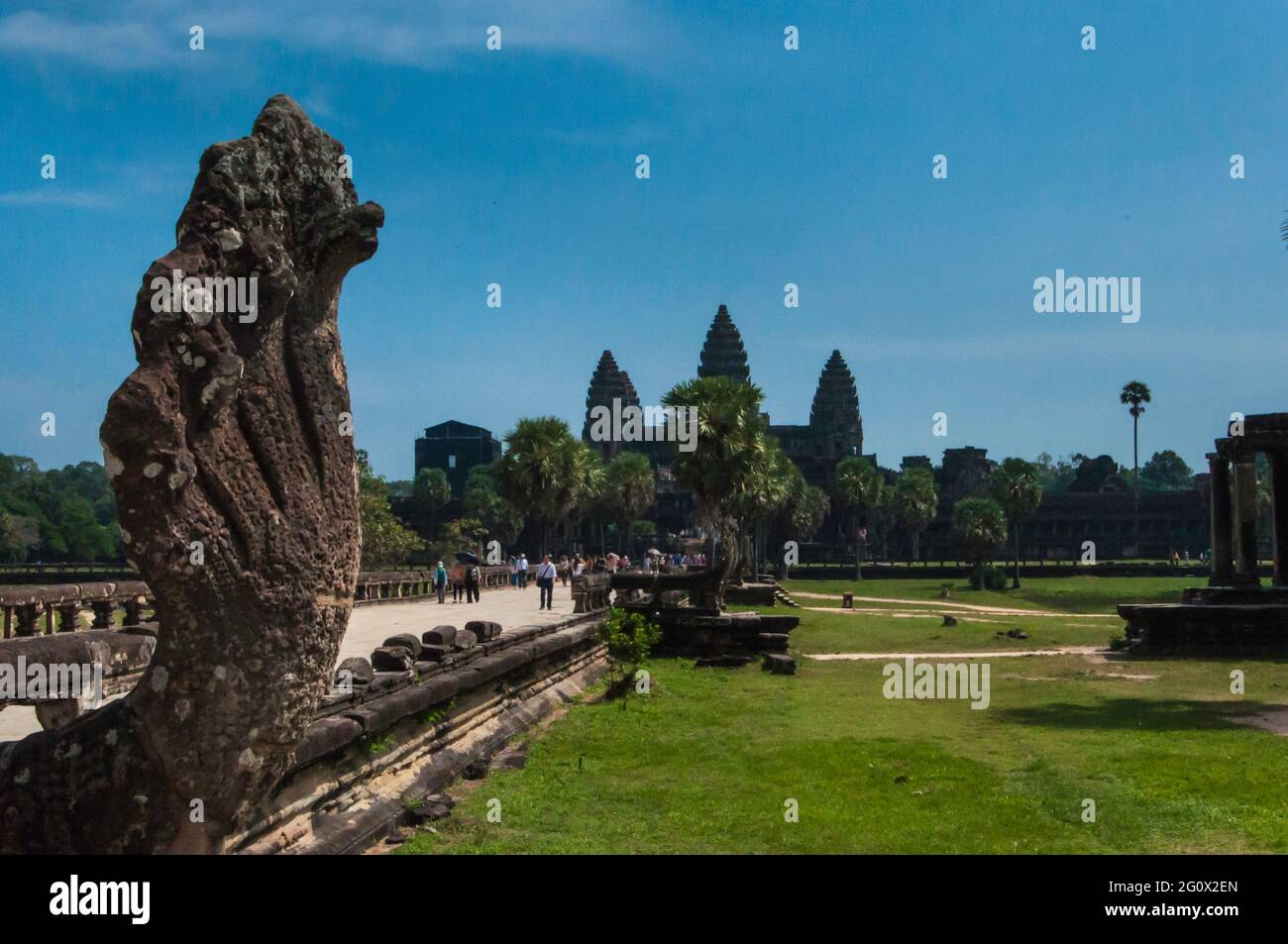 Cambodia. Part of the Angkor Wat temple complex. View along the main ...