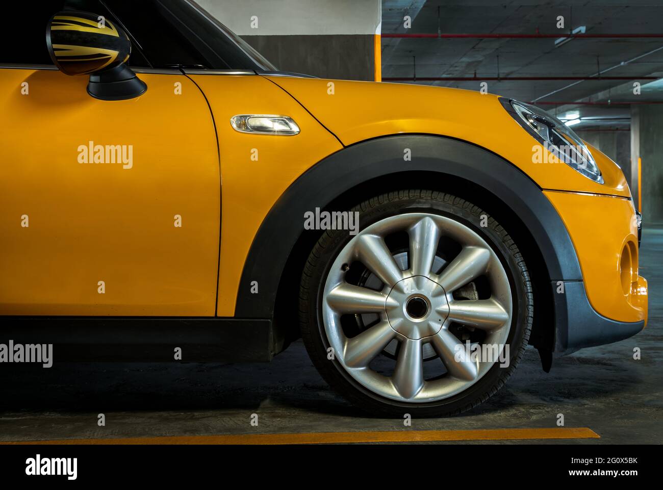 Side view of Headlights, Wheel, Hood, Sidelights and Side view mirror ...