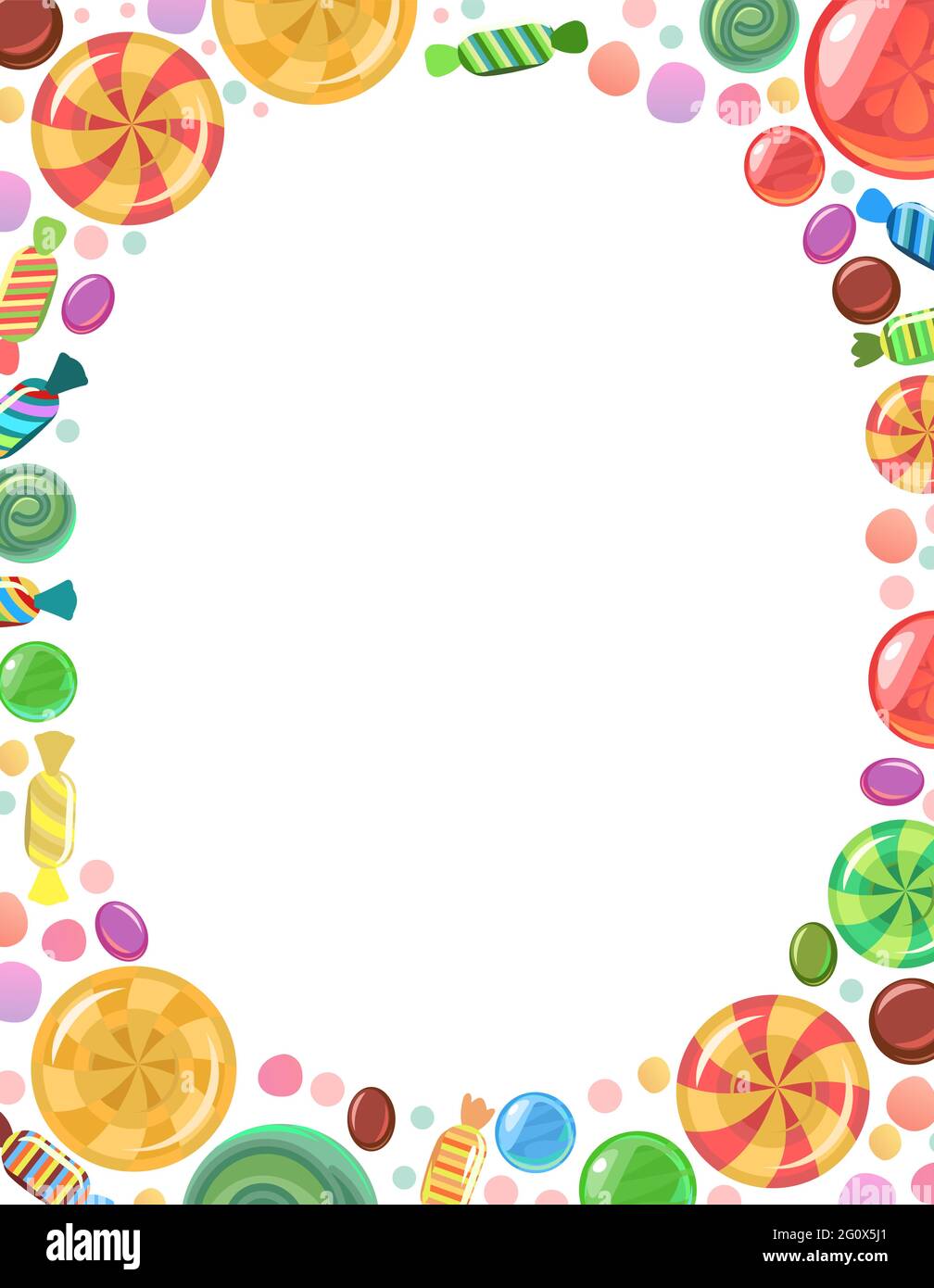 Sweets Oval frame. Assorted dessert. Candy caramel. Lollipops. Flat ...