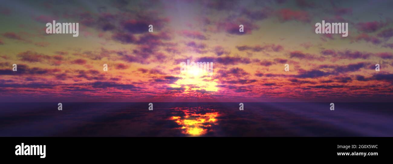 sunset calmly sea sun ray 3d render illustration Stock Photo - Alamy