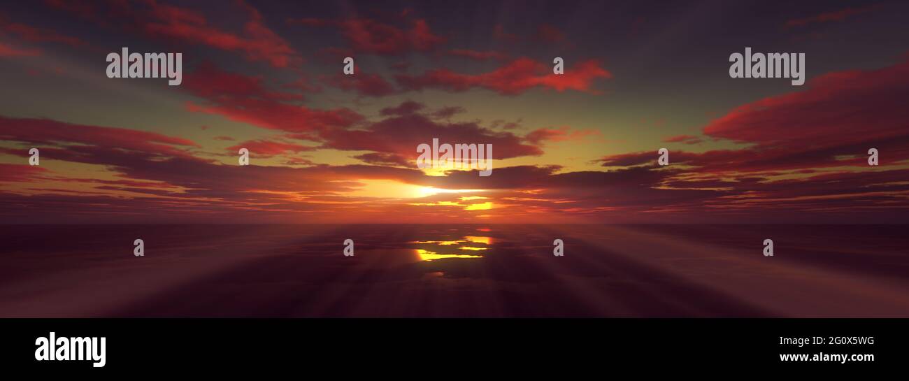 sunset calmly sea sun ray 3d render illustration Stock Photo - Alamy