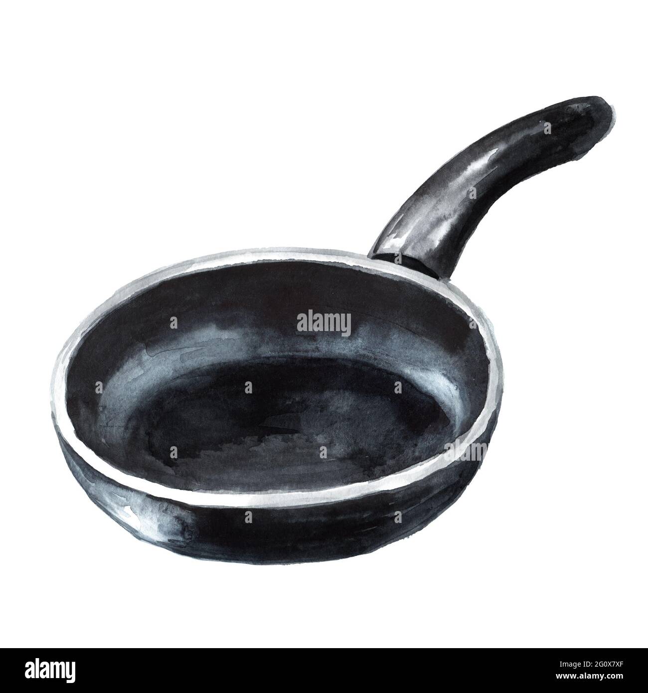 Frying pan. Hand drawn watercolor illustration isolated on white ...