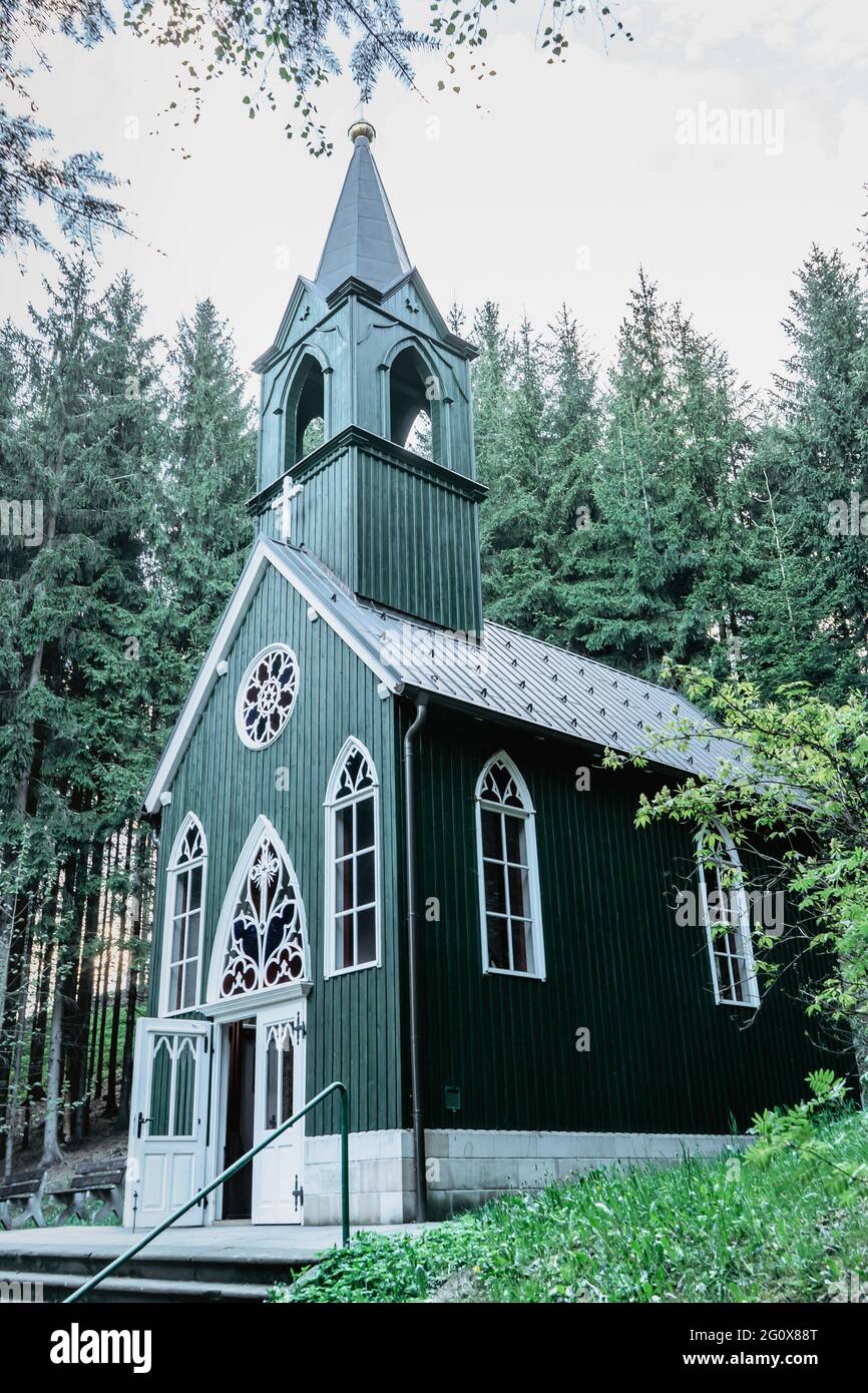 Wooden rural chapel called Tichackova kaple in Broumovsko region,Czech ...