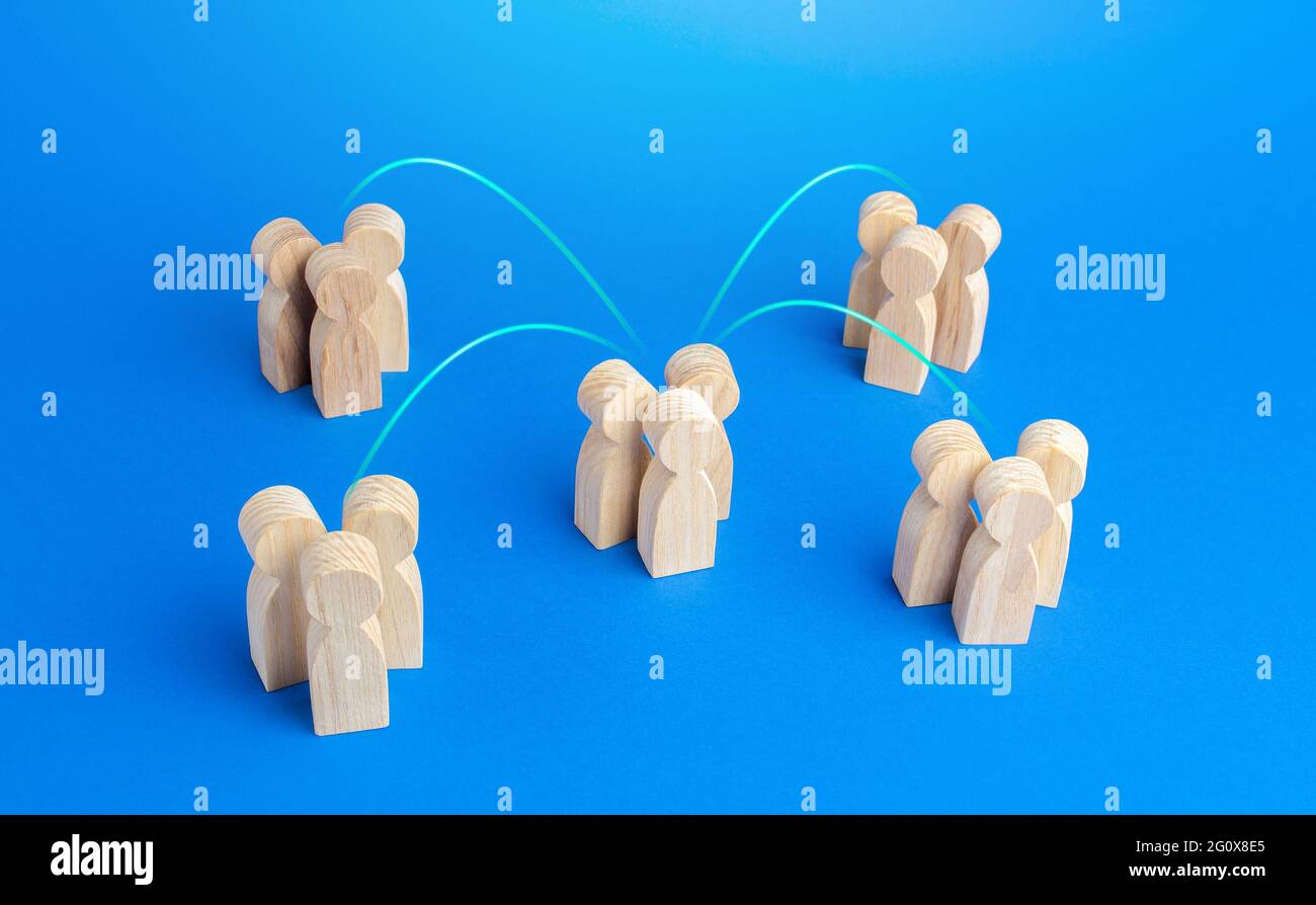 Communication between groups of people. Joining efforts, cooperation in ...