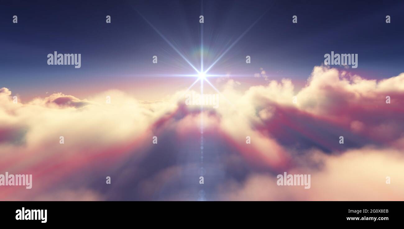 above clouds sunrise sun ray illustration, 3d rendering Stock Photo - Alamy