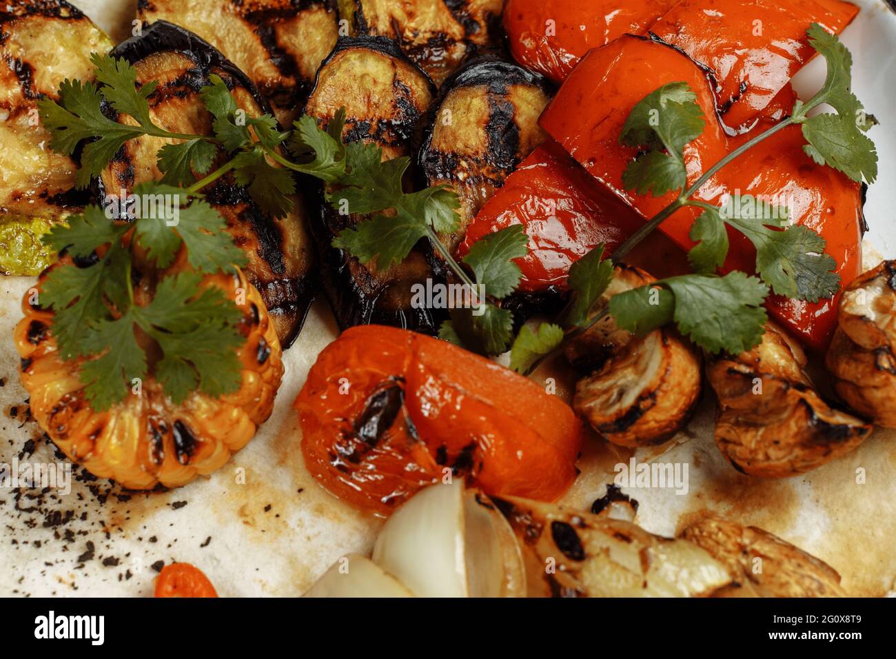 grilled vegetables on a white plate. Grilled fresh vegetables Stock ...