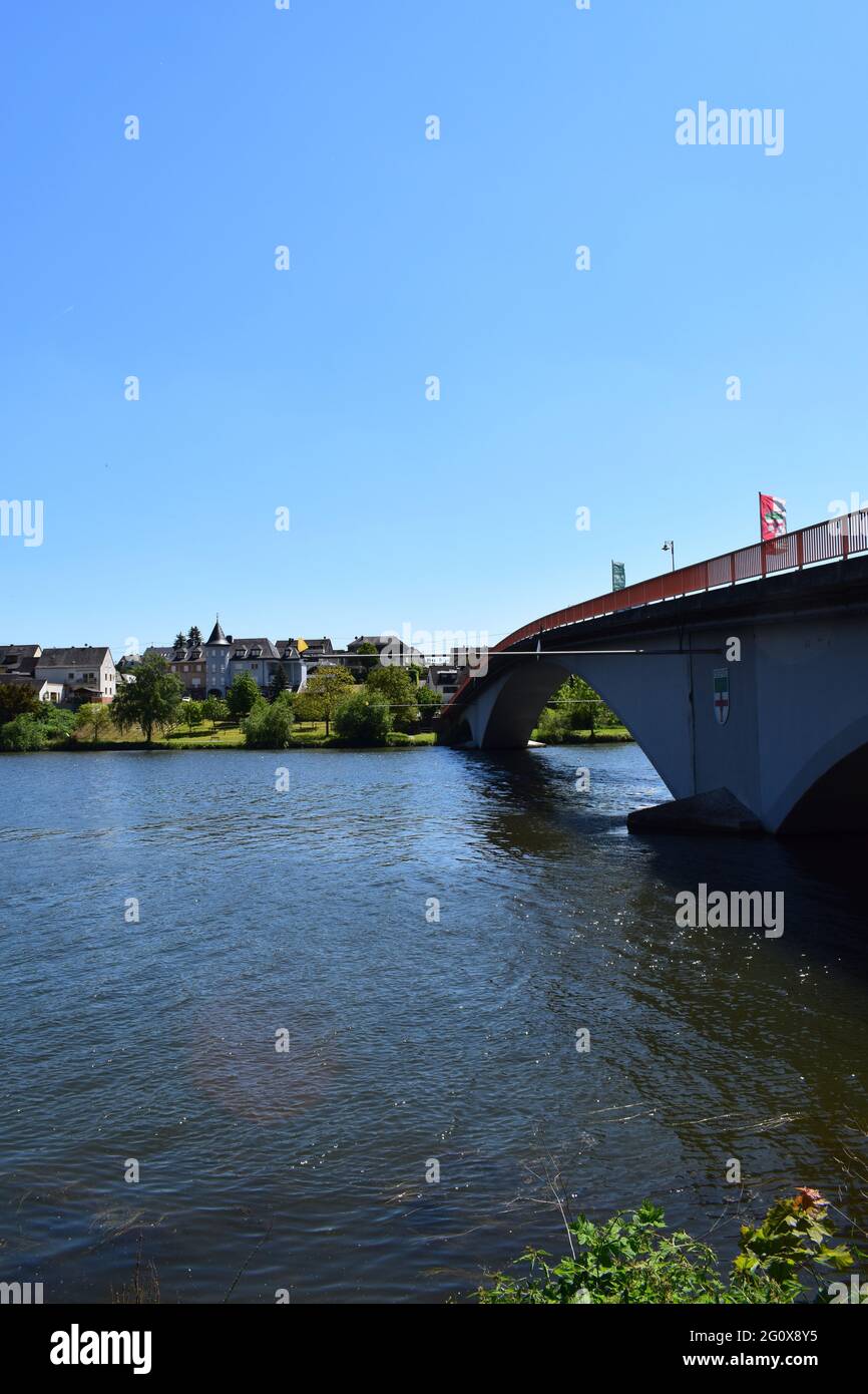Mosel bridge in Piesport Stock Photo - Alamy