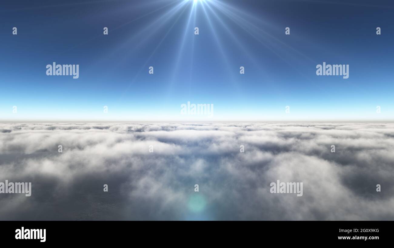 Above clouds sun ray, 3d rendering illustration Stock Photo - Alamy