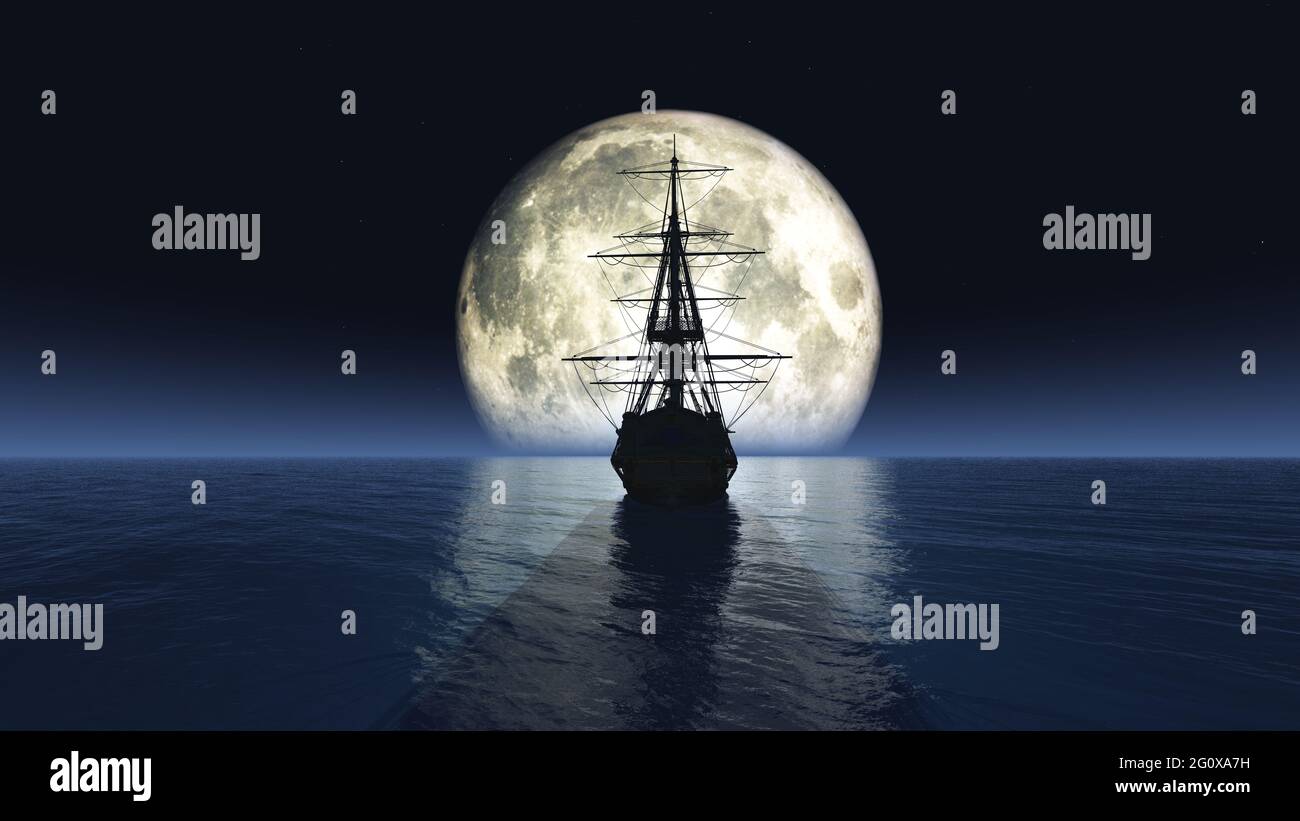 Pirate ghost ship moon hi-res stock photography and images - Alamy