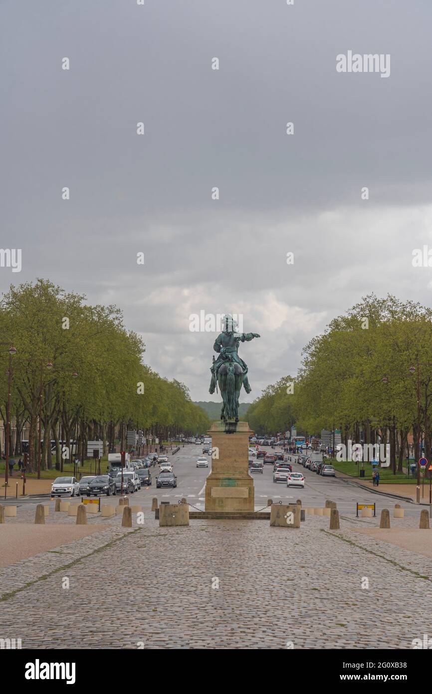Versailles, France - 19 05 2021: View of the equestrian statue of Louis ...