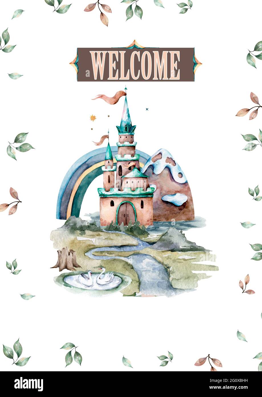 Cute cartoon castle. illustration with simple gradients. All in a ...