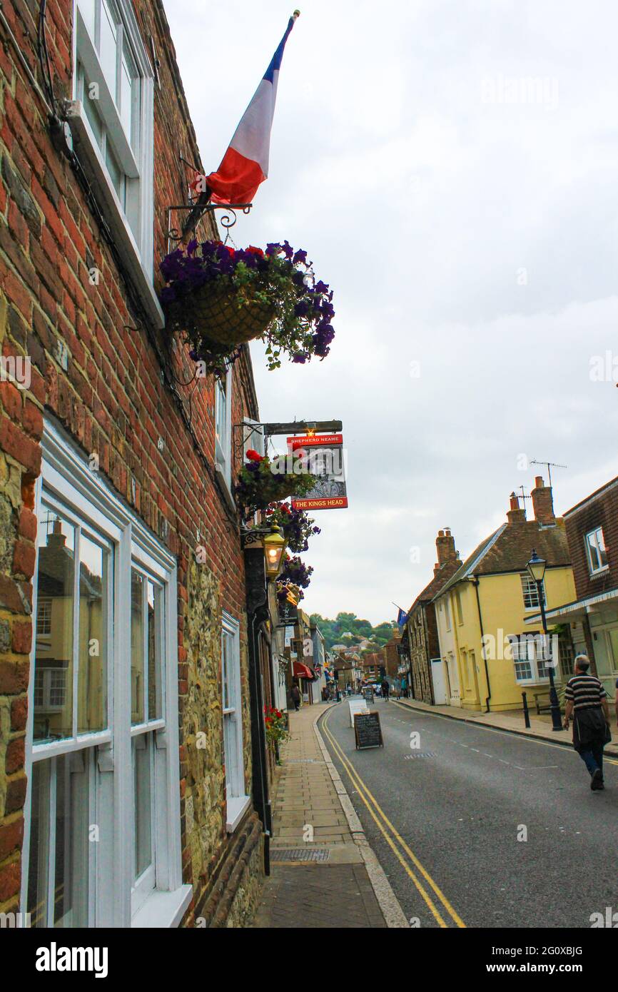 Street view of nice houses of Hythe-coastal market town on the edge of ...