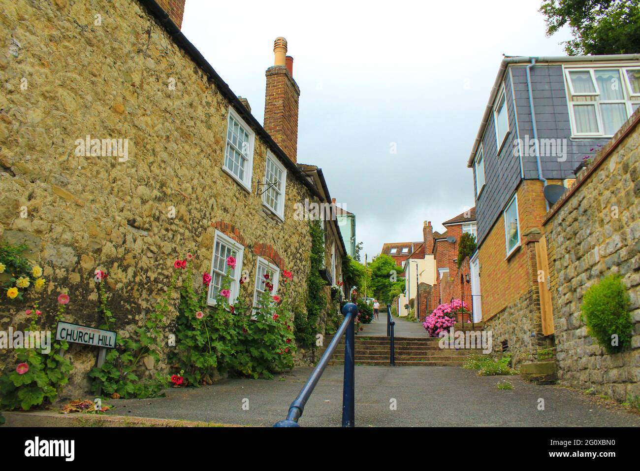 Street view of nice houses of Hythe-coastal market town on the edge of ...